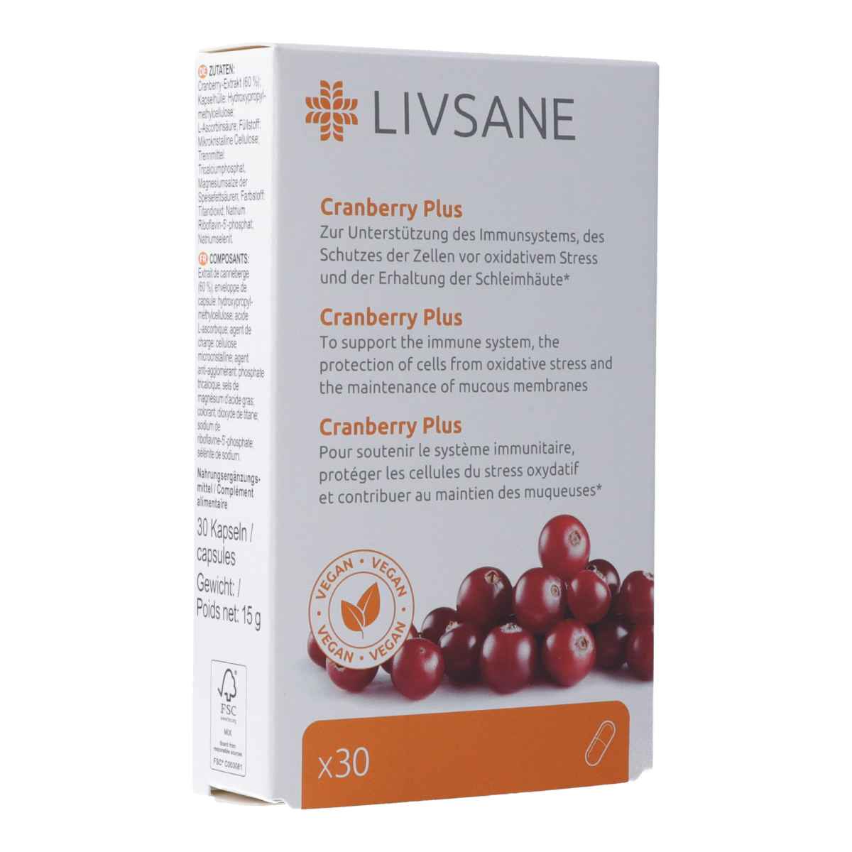 Livsane Cranberry Plus Capsules - Soutien des voies urinaires